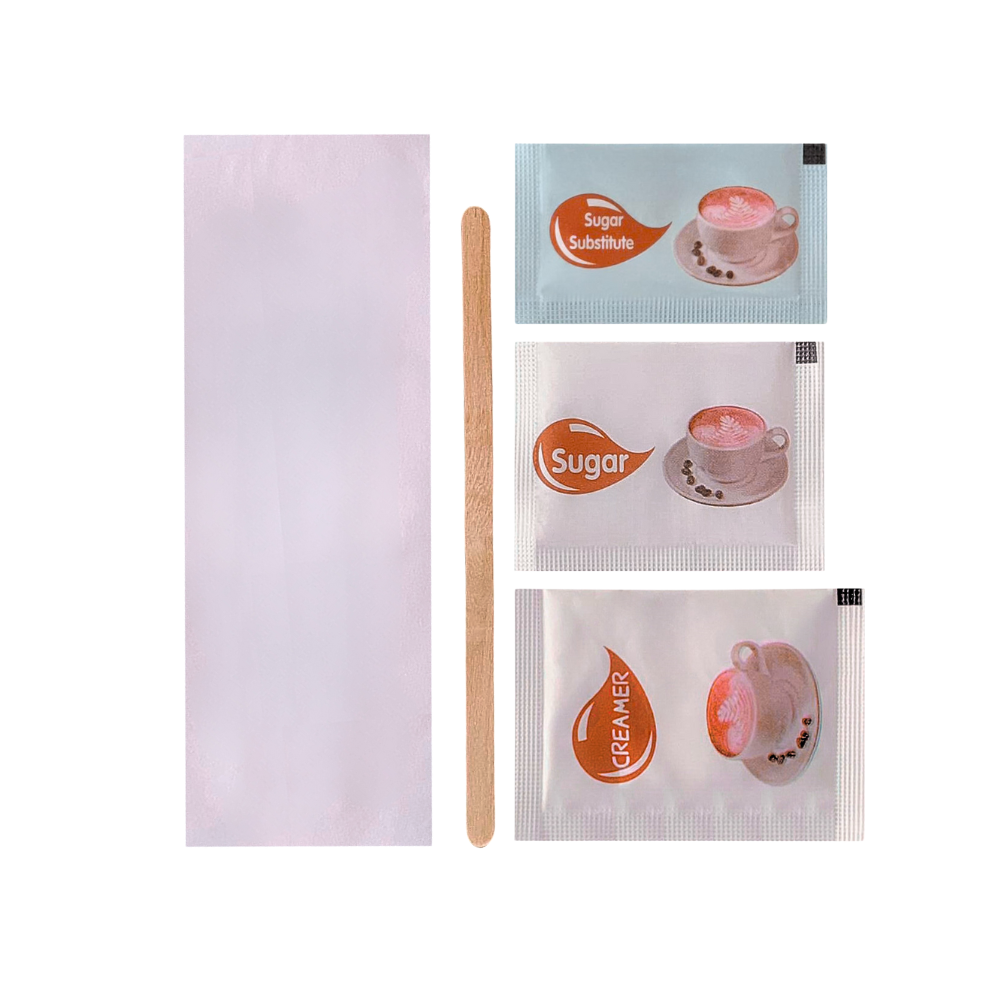 5pc Coffee Condiment Kit w/ Wooden Stir Stick | HYC Design & Hotel Supply